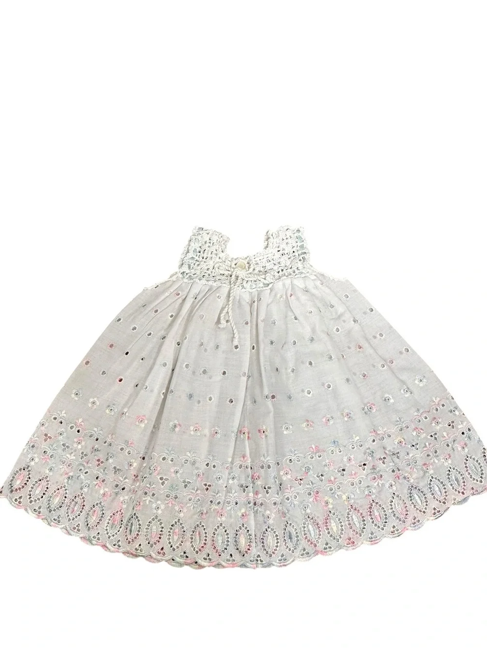 Dresses | Vintage Handmade White Eyelet Baby Dress With Pastel Floral ...
